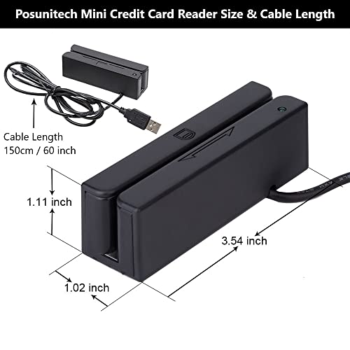 Posunitech Mini Msr100 Swipe Magnetic Credit Card Reader 3 Tracks Hi/Lo Data Collector, USB Msr Stripe Card Reader for Point of Sale (POS), Access Control, ID Verify