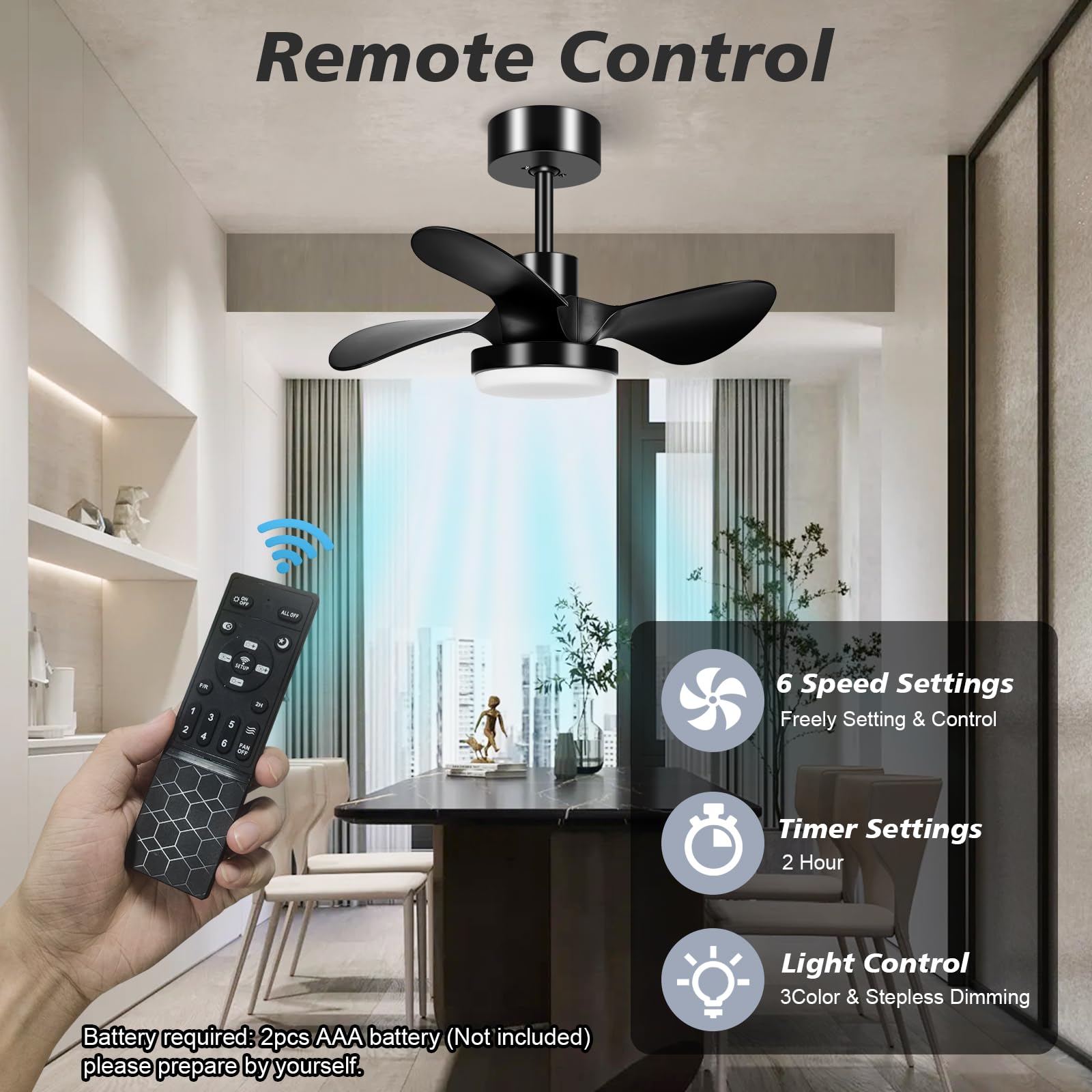 Black Ceiling Fans with Lights and Remote, 25 Inch Indoor Outdoor Dimmable Ceiling Fans with Light, 3 Blades Modern Ceiling Fan Light with DC Motor for Bedroom, Living Room, Kitchen, Office