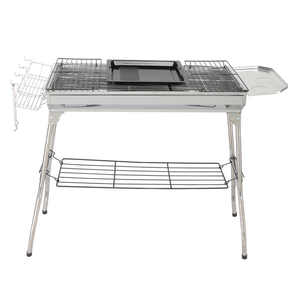 Compact and Foldable Stainless Steel Grill for Camping and Tailgating - Portable Charcoal BBQ Smoker with Removable Grate and Ash Adjustable Air Vents - Outdoor Cooking Made Easy