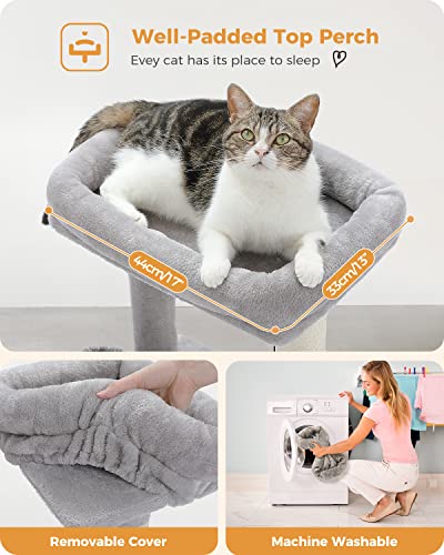 PEQULTI Cat Scratching Post Bed, Cat Scratcher with Sisal Covered Scratching Post and Pad, Self-Grooming Brush for Indoor Kittens and Cats