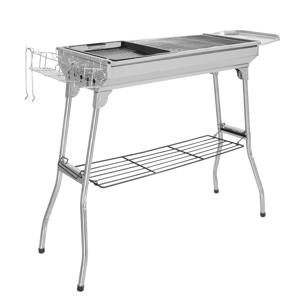 Compact and Foldable Stainless Steel Grill for Camping and Tailgating - Portable Charcoal BBQ Smoker with Removable Grate and Ash Adjustable Air Vents - Outdoor Cooking Made Easy