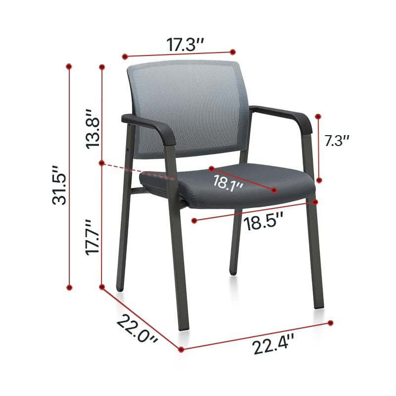 CLATINA Guest Reception Stacking Office Chairs with Arm, Mesh Back Waiting Room Chair with Upholstered Fabric Seat and Ergonomic Lumbar Support for Office Conference School Church, Grey