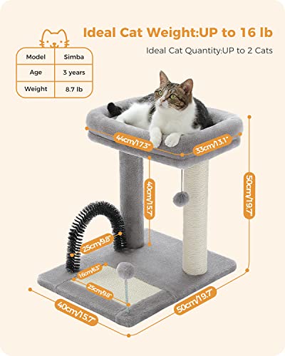 PEQULTI Cat Scratching Post Bed, Cat Scratcher with Sisal Covered Scratching Post and Pad, Self-Grooming Brush for Indoor Kittens and Cats