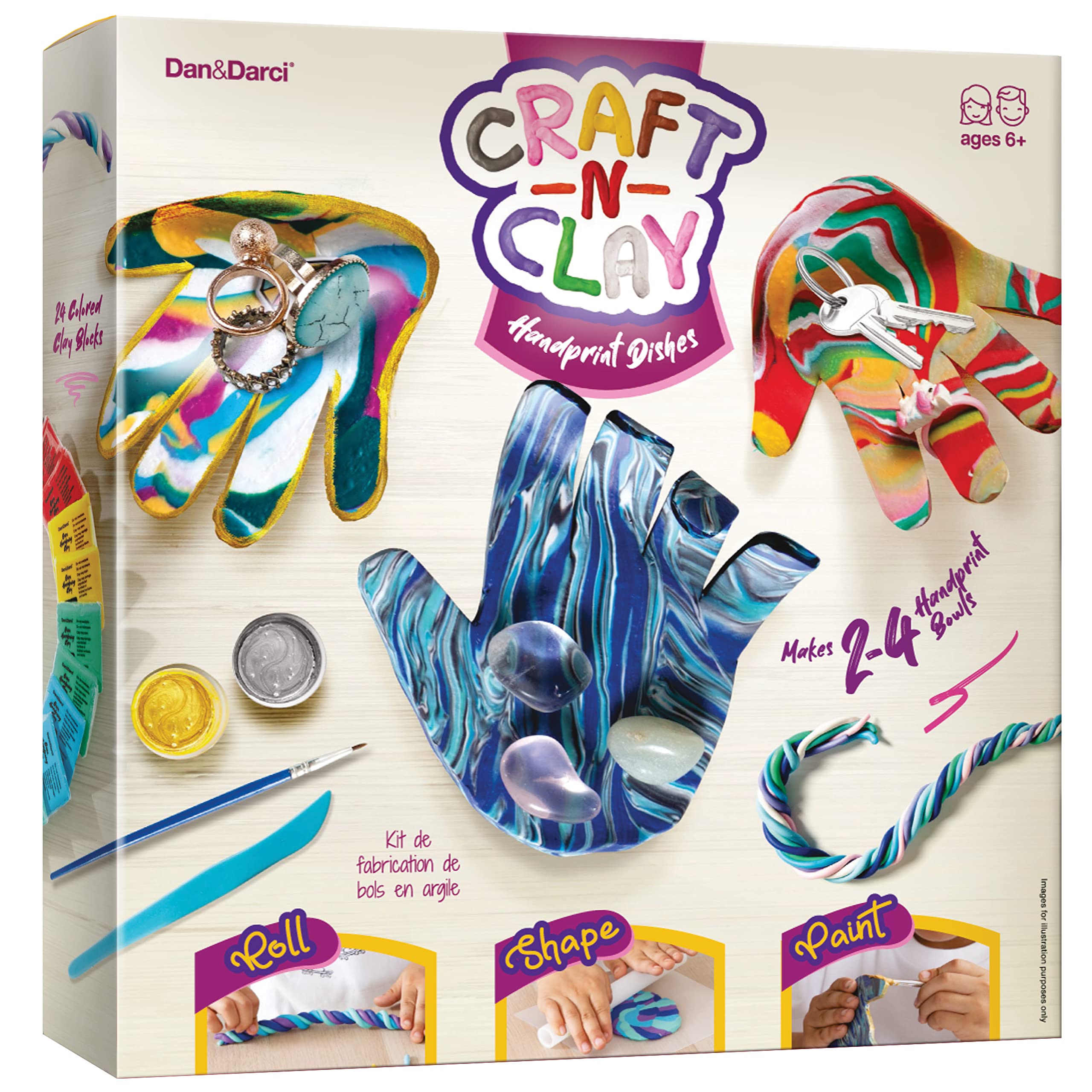 Craft & Clay Handprint Dish Kit - Arts and Crafts for Kids - Make Your Own Hand Bowls - Preteen Girls Art Activities Kits - Best Christmas Gifts for Ages 6, 7, 8, 10-12 - Tween Kid DIY Clay Activity