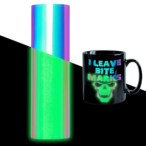 VINYL FROG Glow in The Dark Opal Adhesive Vinyl, 12" x6ft Opal White Iridescent Craft Vinyl Green Luminous Fluorescent Holographic Vinyl for Decals, Cars, Bikes, Motorcycles, Helmets, Mailbox