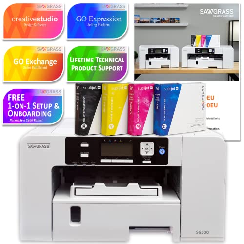Sawgrass UHD Virtuoso SG500 Sublimation Printer Starter Bundle with Inks, 300 Sheets of Sublimation Paper, Tape, & Blanks