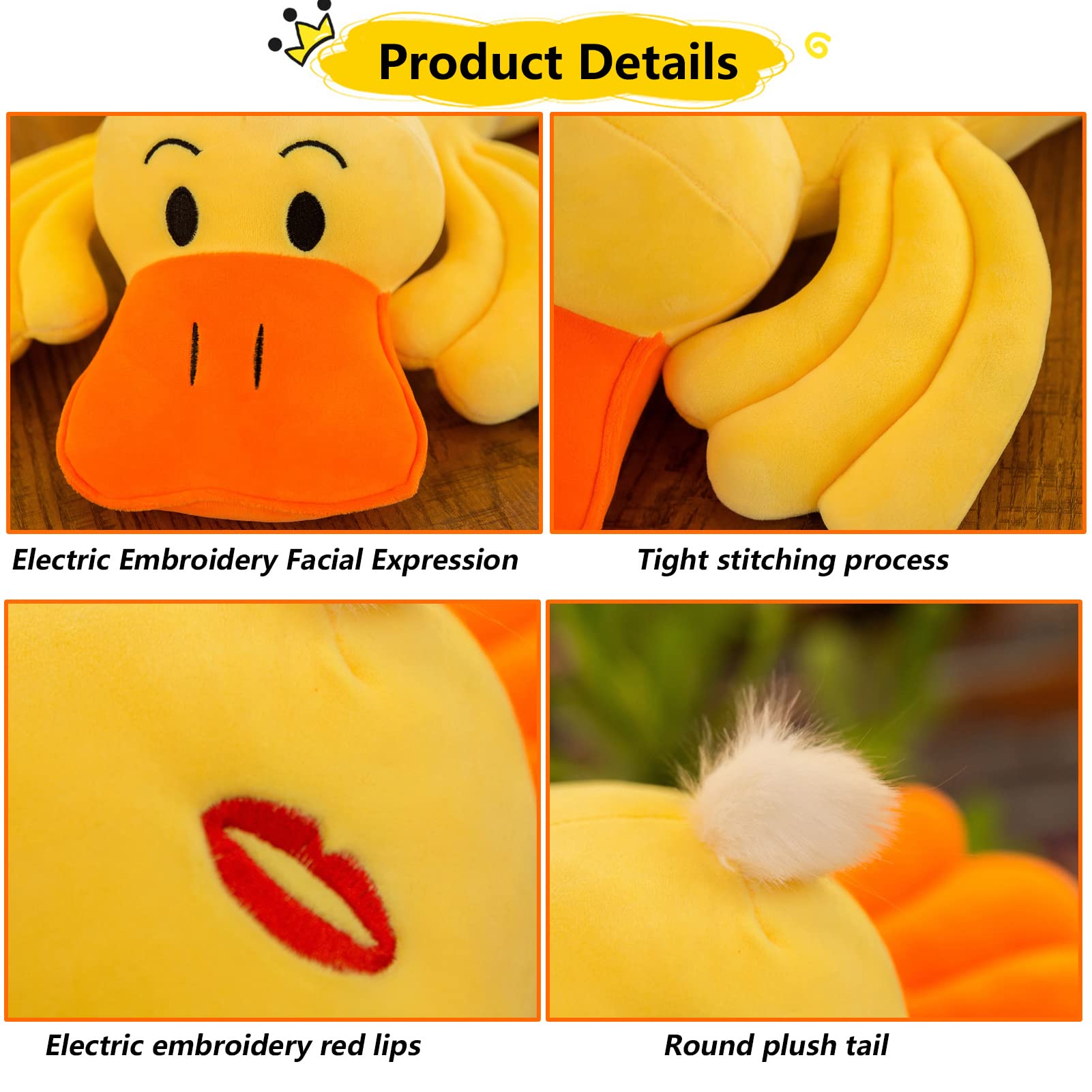 HFZXM 15.7'' Yellow Duck Stuffed Animal Duck Plush Soft Toy Plush Pillow Gift for Kids