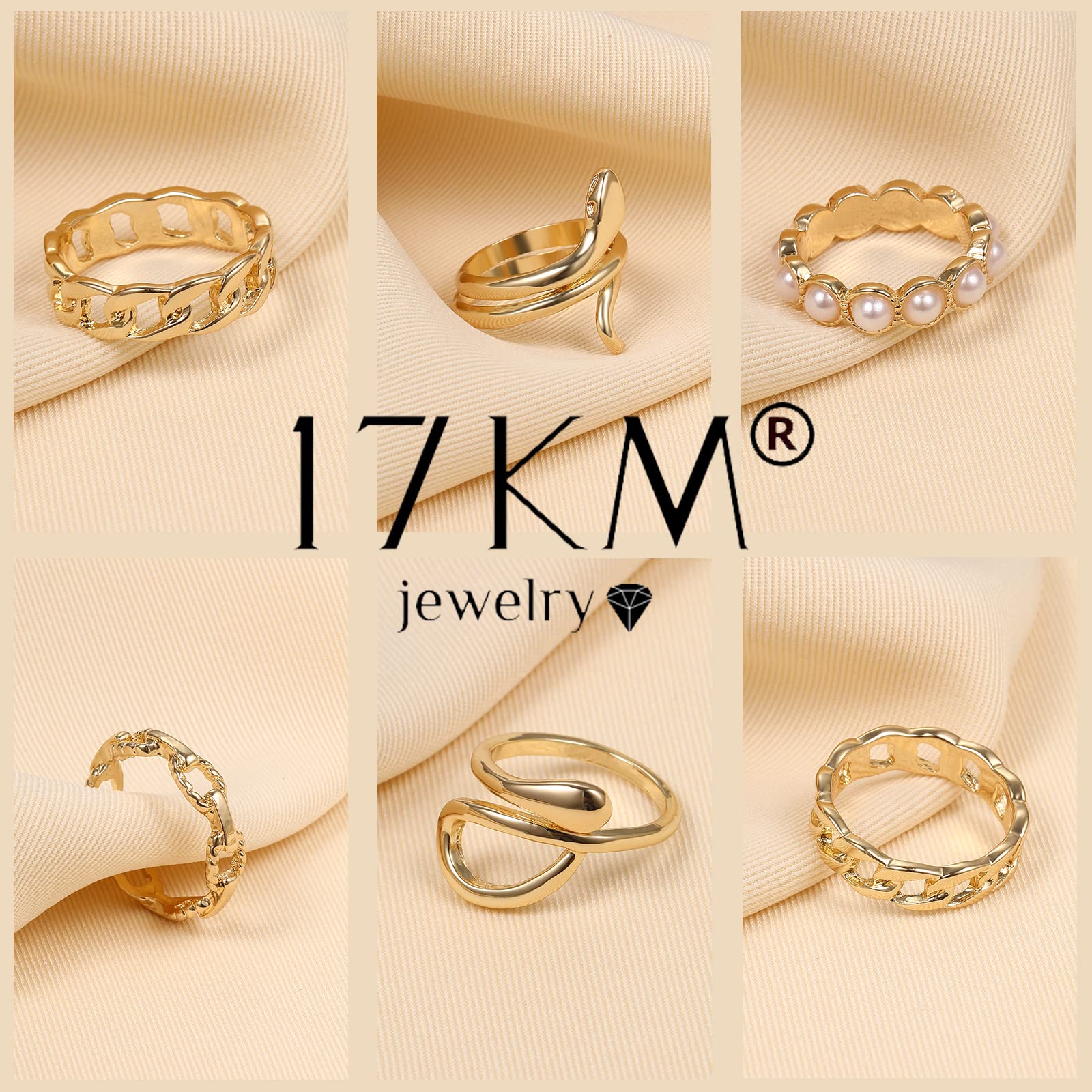 Gold Kunckle Rings Set for Women, 19 Pcs Cute Stackable Rings Pack Boho Snake Butterfly Statement Vintage Rings Set for Jewelry