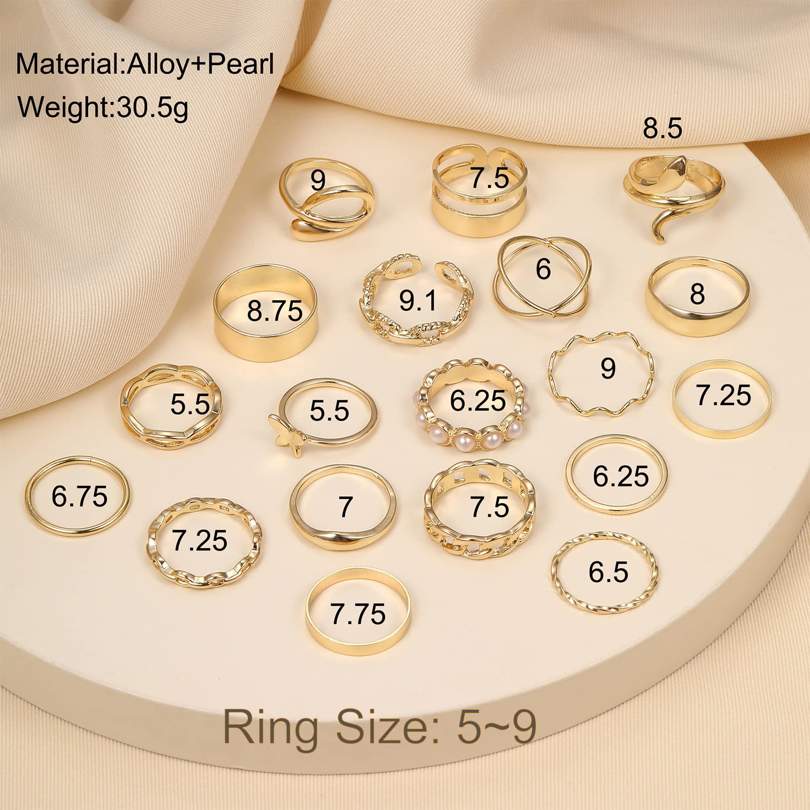Gold Kunckle Rings Set for Women, 19 Pcs Cute Stackable Rings Pack Boho Snake Butterfly Statement Vintage Rings Set for Jewelry