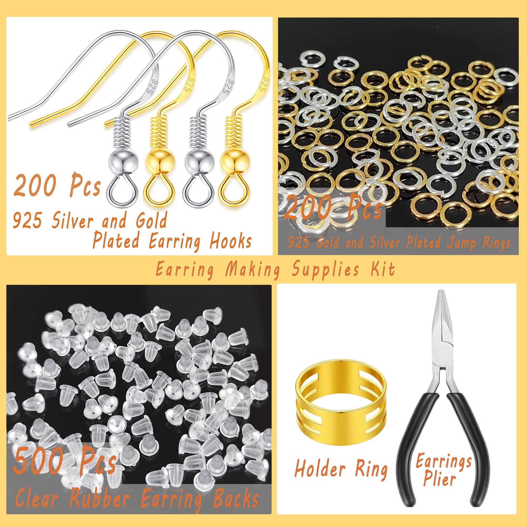 MAIBAOTA Earring Hooks for Jewelry Making, 602 Pcs Earring Making Supplies, 925 Silver and Gold Plated Earring Making Kit, Earring Findings, Jump Ring, Earring Back, DIY Jewelry Making