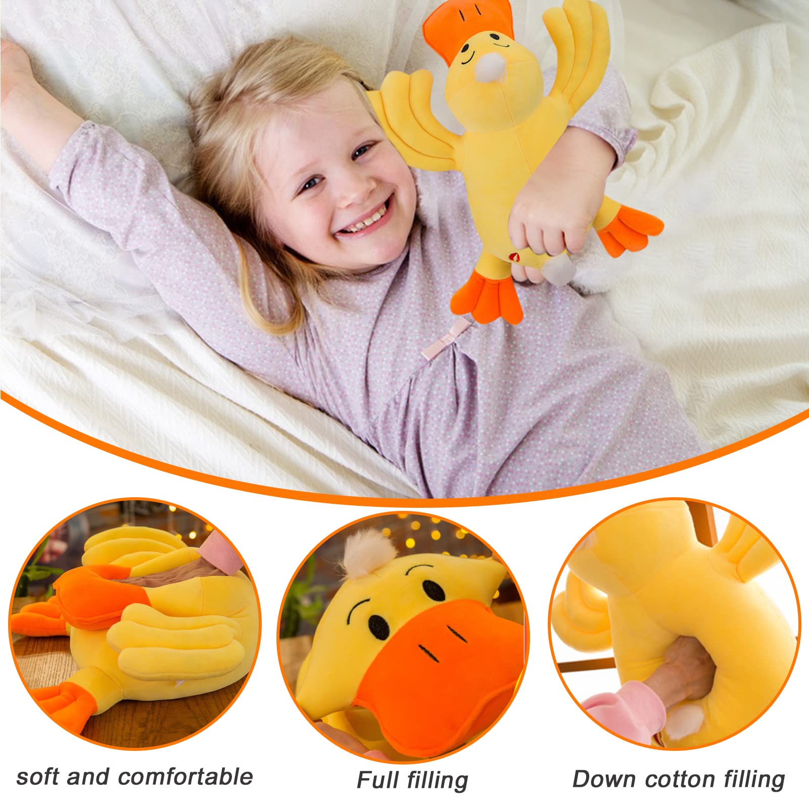 HFZXM 15.7'' Yellow Duck Stuffed Animal Duck Plush Soft Toy Plush Pillow Gift for Kids