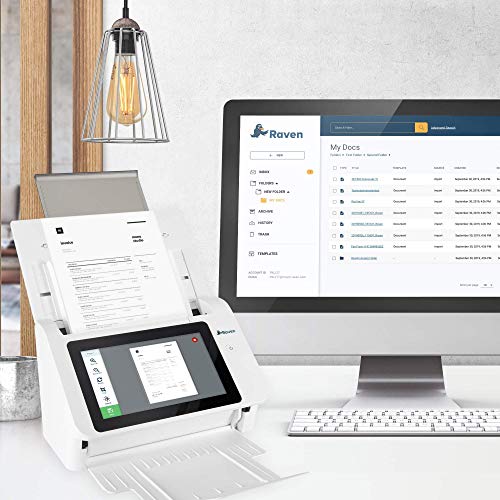 Raven Original Document Scanner - Huge Touchscreen, Color Duplex Feeder (ADF), Wireless Scanning to Cloud, WiFi, Ethernet, USB, Home or Office Desktop (2nd Gen) (Renewed)