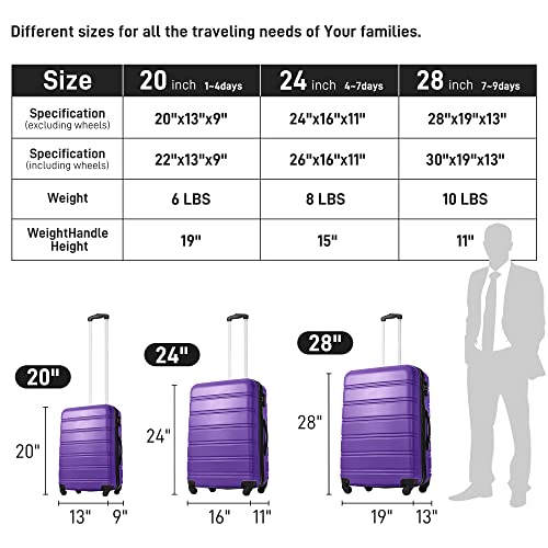 Merax Luggage Sets of 2 Piece Carry on Suitcase Airline Approved,20/24 IN Hard Case Expandable Spinner Wheels (Purple)