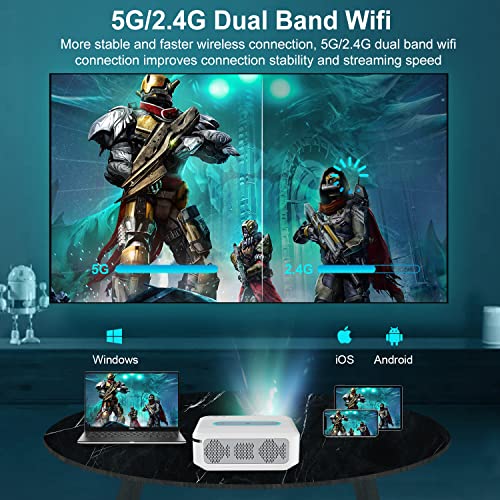 XGODY Portable Smart Projector X1 Native 1080p Android TV 9.0 Bluetooth 5G WiFi 12000 Lumen Portable Projector, Support 200'' 8K Vedio Outdoor Projector with 4P Keystone Preinstall YouTube Netflix