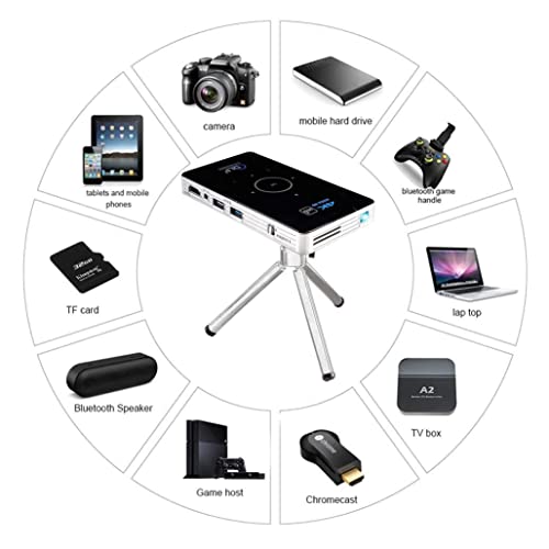 Android Smart DLP Mini Projector,4K LED 1080P WiFi Bluetooth Pocket Projector HD Home Theater Movie Family Cinema, Support WiFi/HDMI/Bluetooth/USB/TF Card/Audio Cable incluidng Tripod Stand