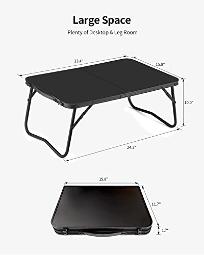 FISYOD Folding Laptop Table, Bed Table Lap Desk, Breakfast Tray Table, Portable Mini Picnic Study Reading Drawing Table, Folding in Half with Inner Storage Space (All Black)