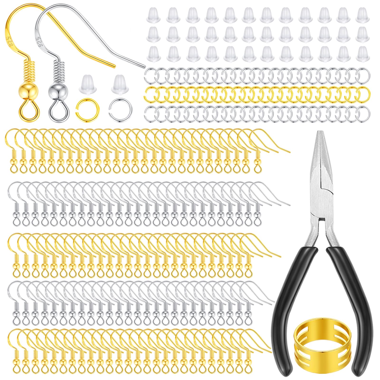 MAIBAOTA Earring Hooks for Jewelry Making, 602 Pcs Earring Making Supplies, 925 Silver and Gold Plated Earring Making Kit, Earring Findings, Jump Ring, Earring Back, DIY Jewelry Making