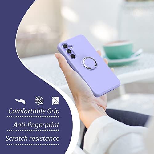 TUNKARMOR for Samsung Galaxy A14 5G Case: with 2 Pack Tempered Screen Protector & Built in 360° Adjustable Ring Kickstand Shockproof Protection Soft TPU Silicone Phone Cover (Purple)