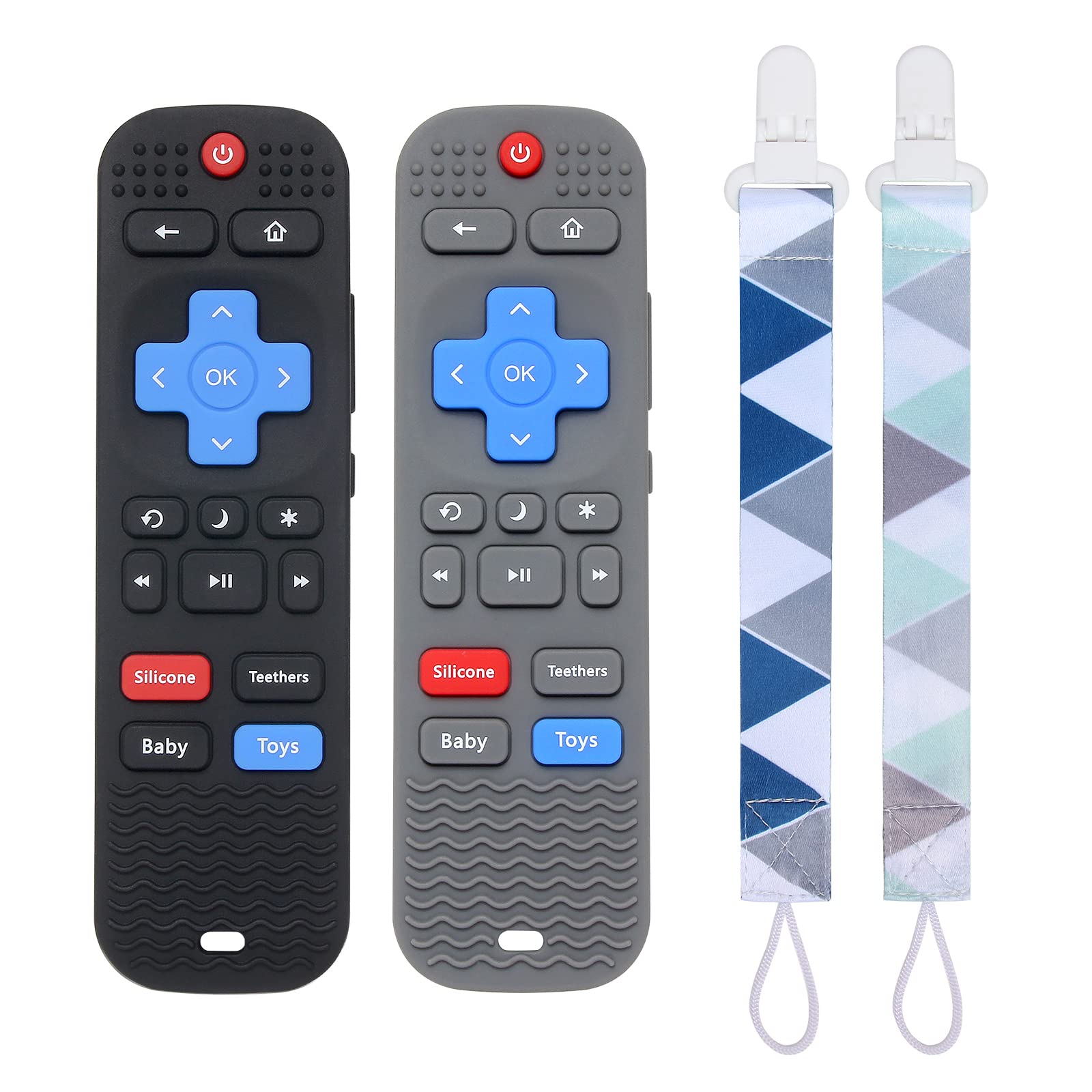 Eascrozn Baby Teething Toys Set of 2, Remote Control Shape Teethers for Babies 6-12 Months Chew Toys, BPA Free, Soft Silicone Teether Sensory Exporation and Teething Relief Baby Toys