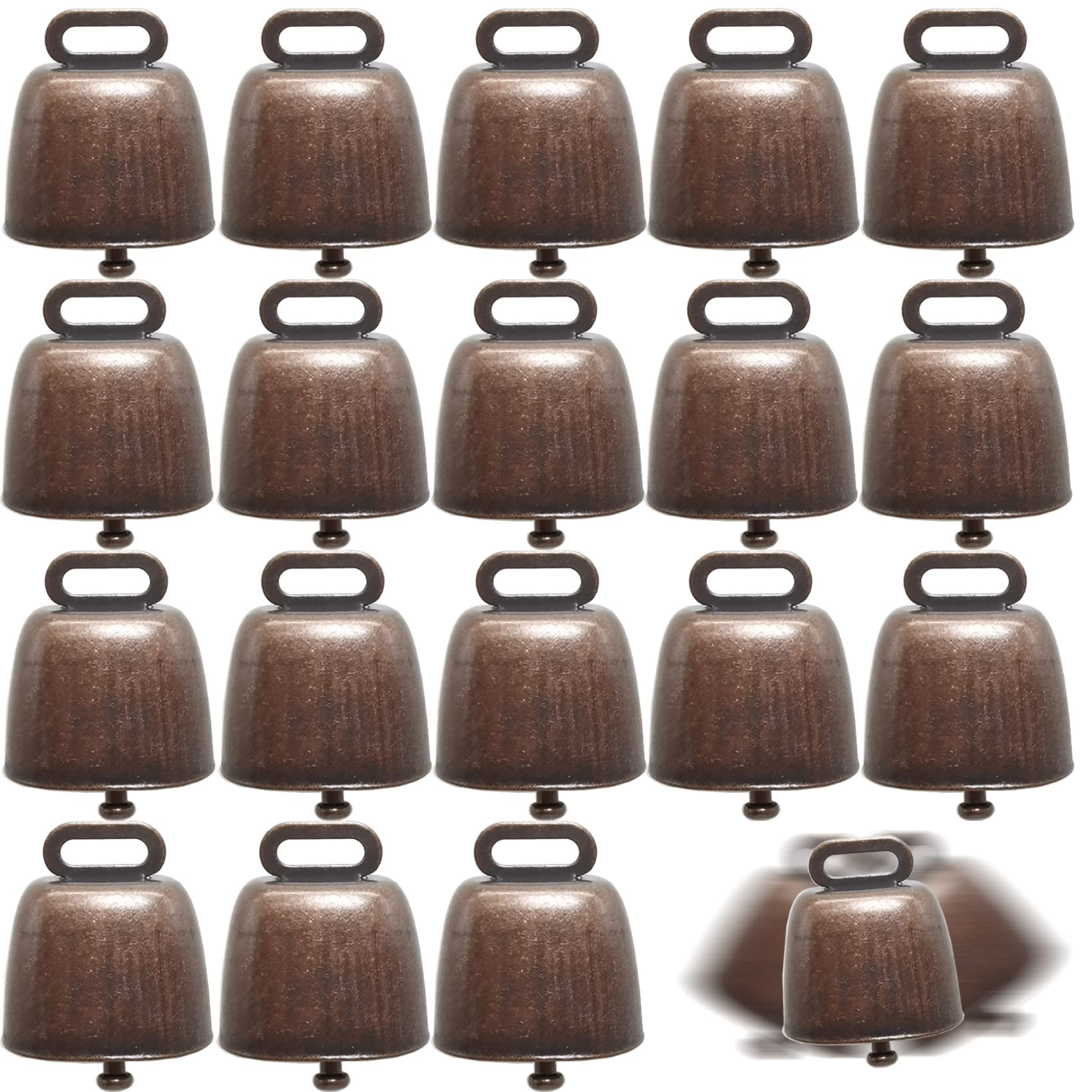 TIHOOD 18PCS Cow Horse Sheep Grazing Copper Bells Small Brass Bells Cattle Goat Farm Loud Bronze Bell Long Distance Horse Sheep Iron Bells for Christmas Decoration (Red Bronze)