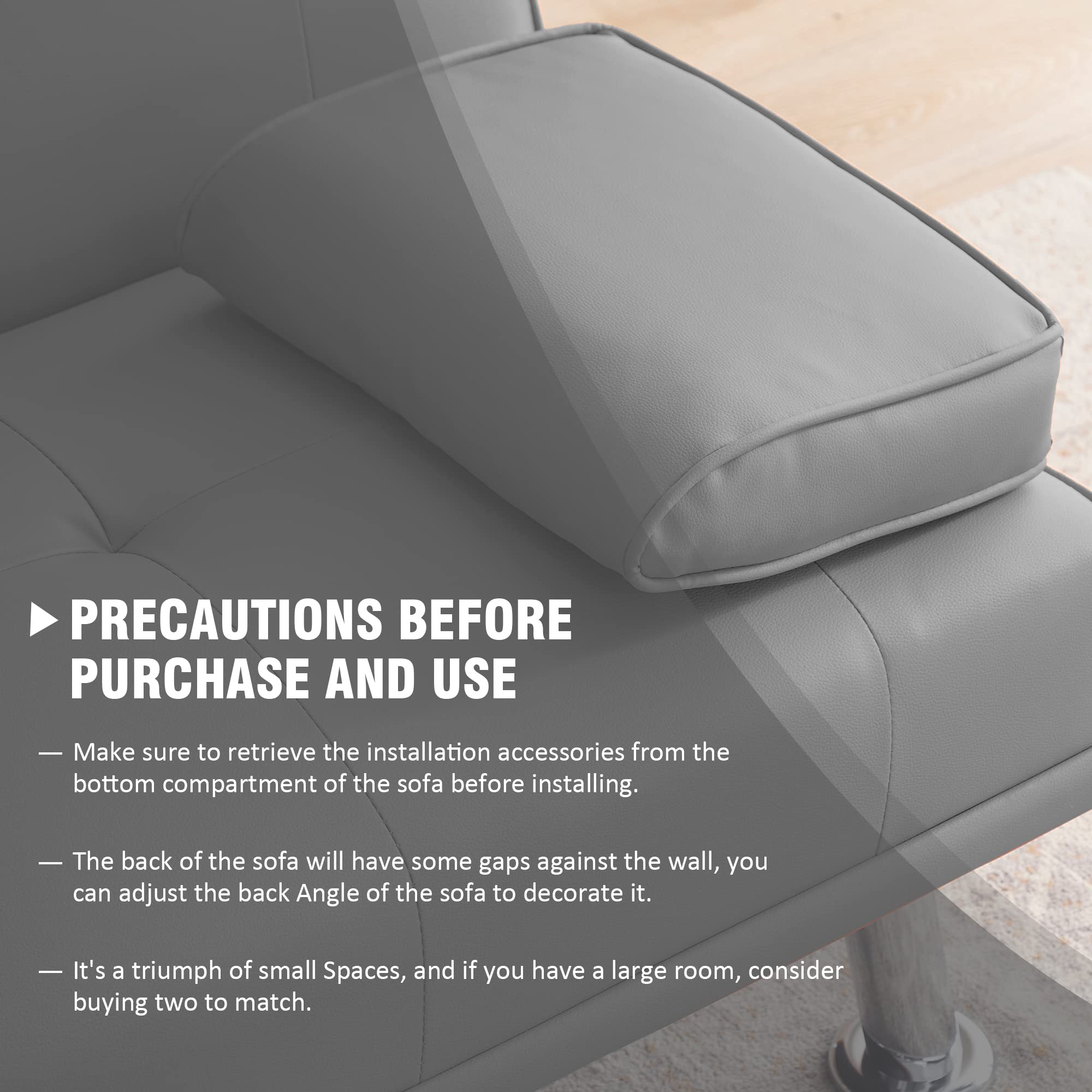 Ucloveria Futon, Multifunctional Foldable Recliner Sleeper Sofa w/ 2 Cup Holders, Loveseat Daybed Guest Bed for Compact Living Spaces, Apartments, Dorms, w/Removable Armrests, Gray(Faux Leather)