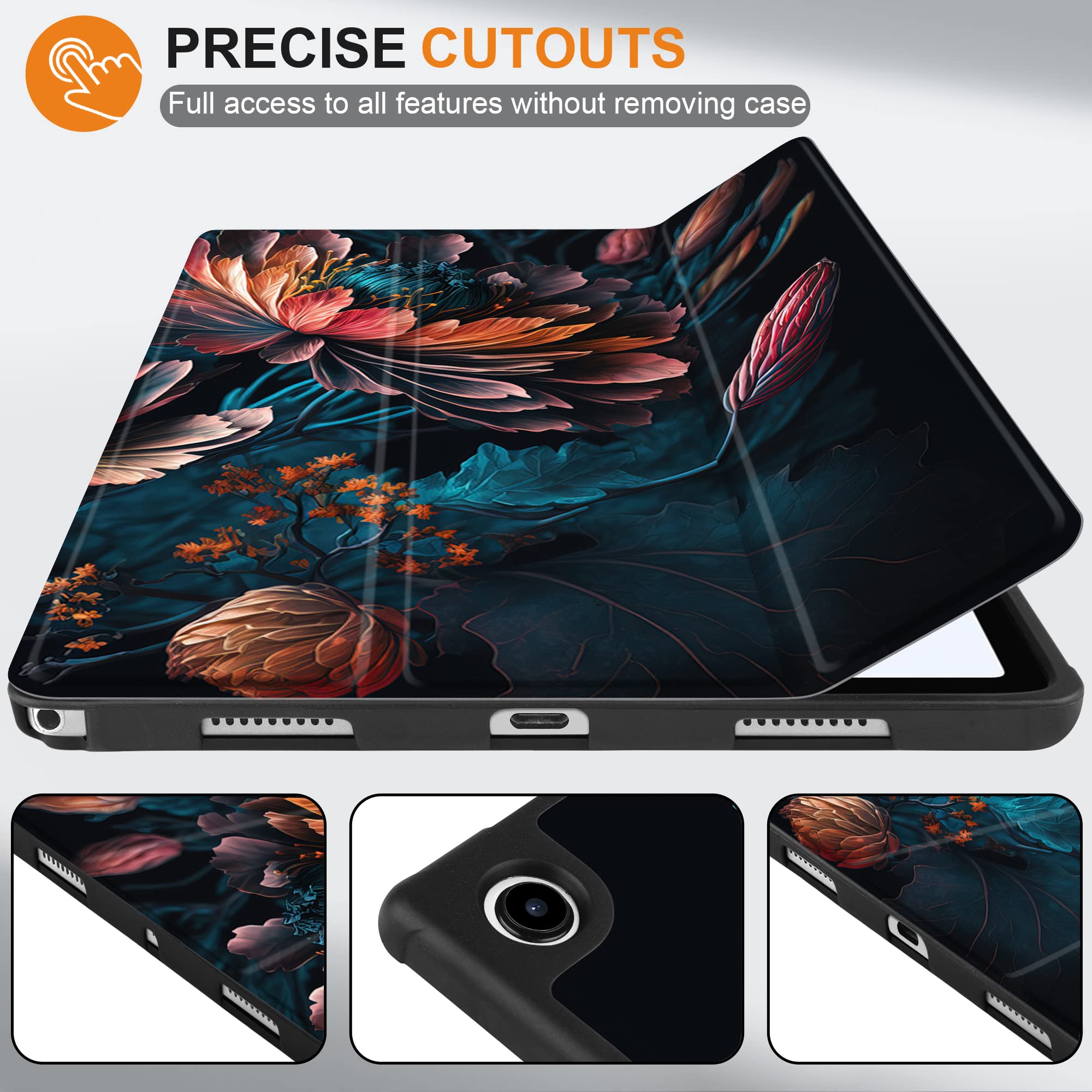 MEEgoodo Case for Samsung Galaxy Tab A8 10.5 inch Case 2022 Model (SM-X200/X205/X207), Smart Tablet Cover with Trifold Stand + Soft TPU Back Shell + Auto Wake/Sleep, Bunch Flowers