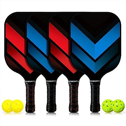 AOBORTY Pickleball Paddles 4 Pack - Light Graphite Premium Rackets Fiber Face Pickleball Set with 4 Outdoor Indoor Balls