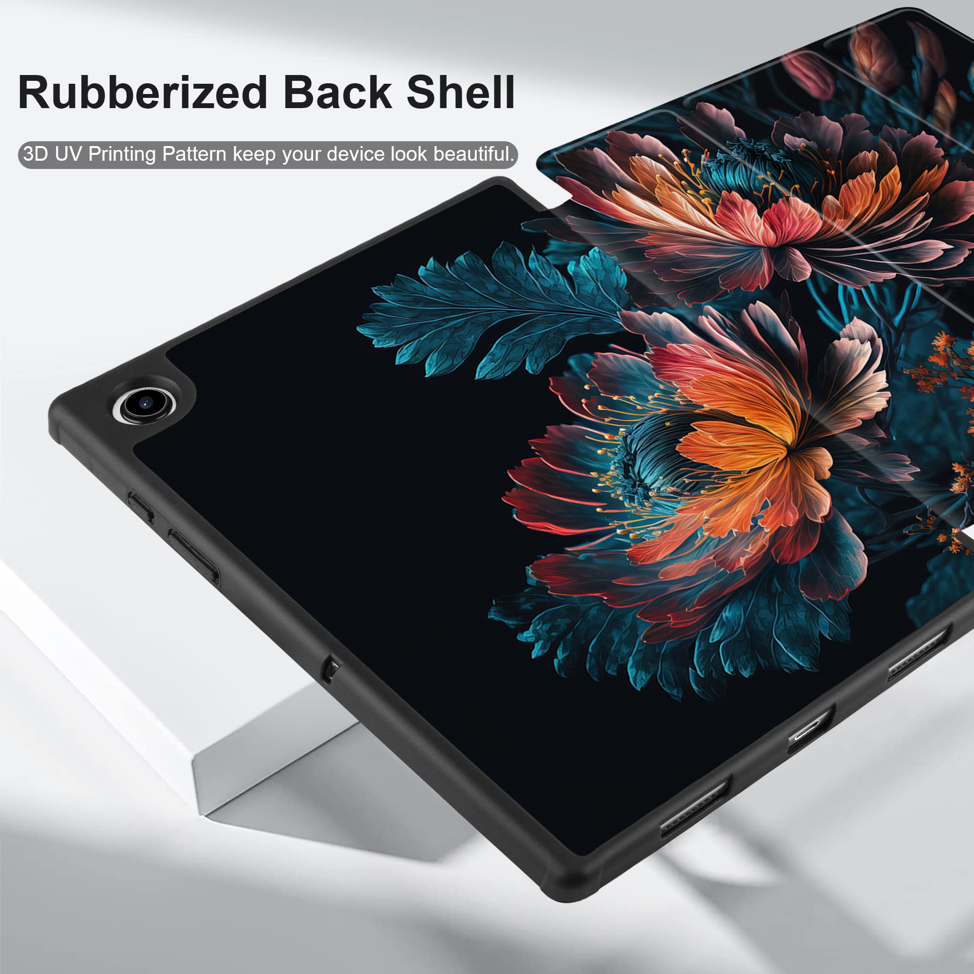 MEEgoodo Case for Samsung Galaxy Tab A8 10.5 inch Case 2022 Model (SM-X200/X205/X207), Smart Tablet Cover with Trifold Stand + Soft TPU Back Shell + Auto Wake/Sleep, Bunch Flowers