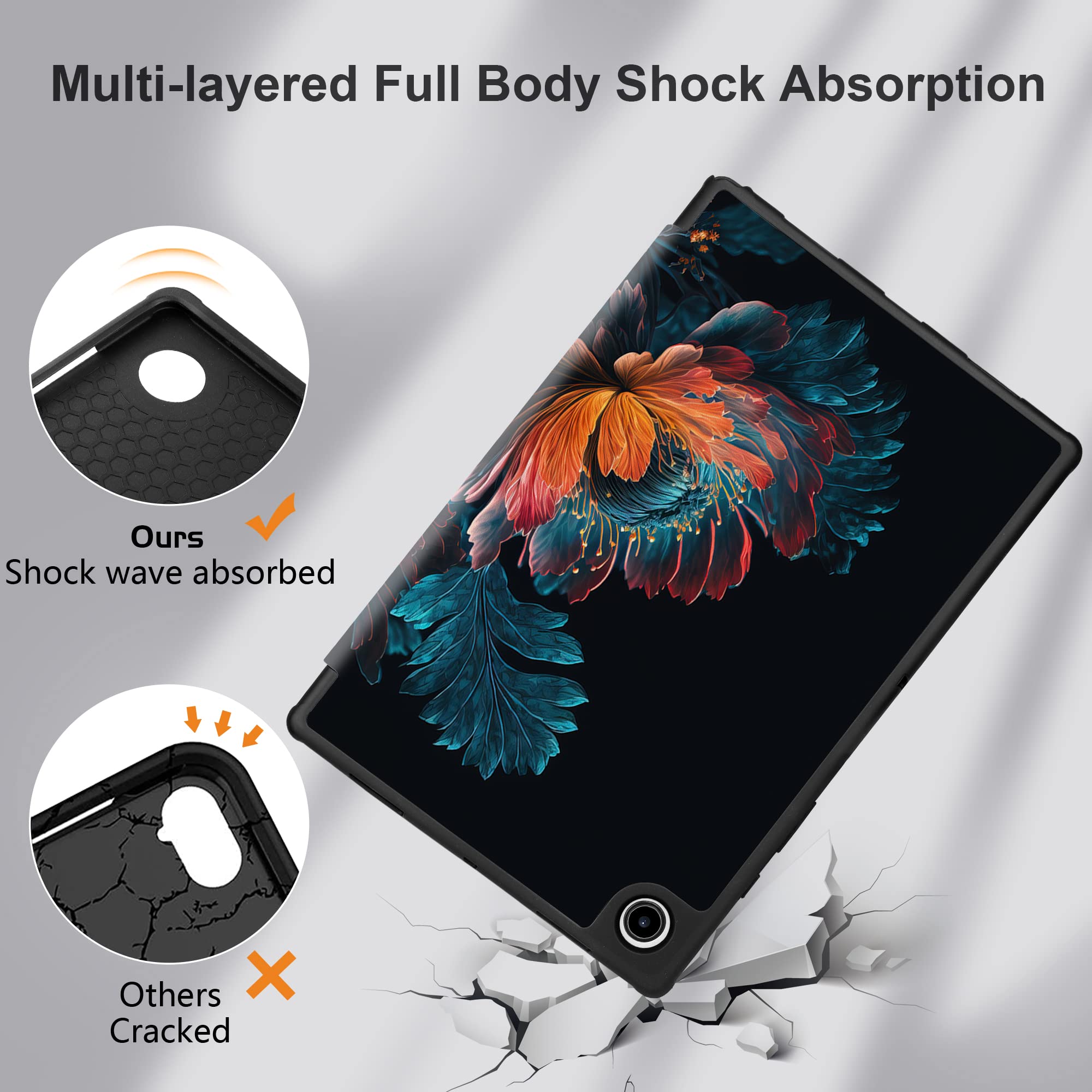 MEEgoodo Case for Samsung Galaxy Tab A8 10.5 inch Case 2022 Model (SM-X200/X205/X207), Smart Tablet Cover with Trifold Stand + Soft TPU Back Shell + Auto Wake/Sleep, Bunch Flowers