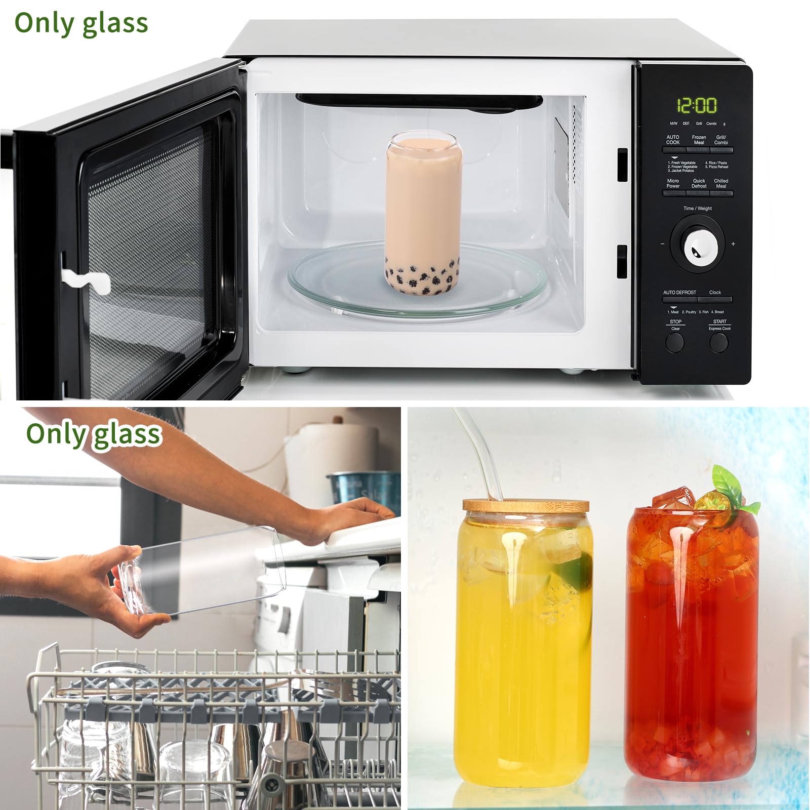 Moretoes Smoothie Cup 6pcs 16oz, Glass Cups with Lids and Straws, Drinking Glasses Set, Cute Tumbler Cup
