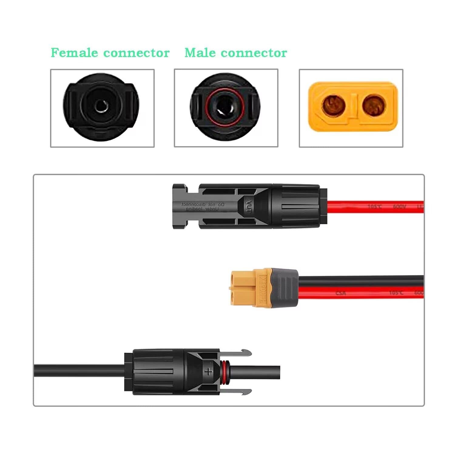 AYECEHI Solar to XT60 Female Connector Cable 12AWG Solar Power Adapter to XT60 Extension Cable for Solar Panel RV Portable Power Station Battery Solar Generator [1m/3.3ft]