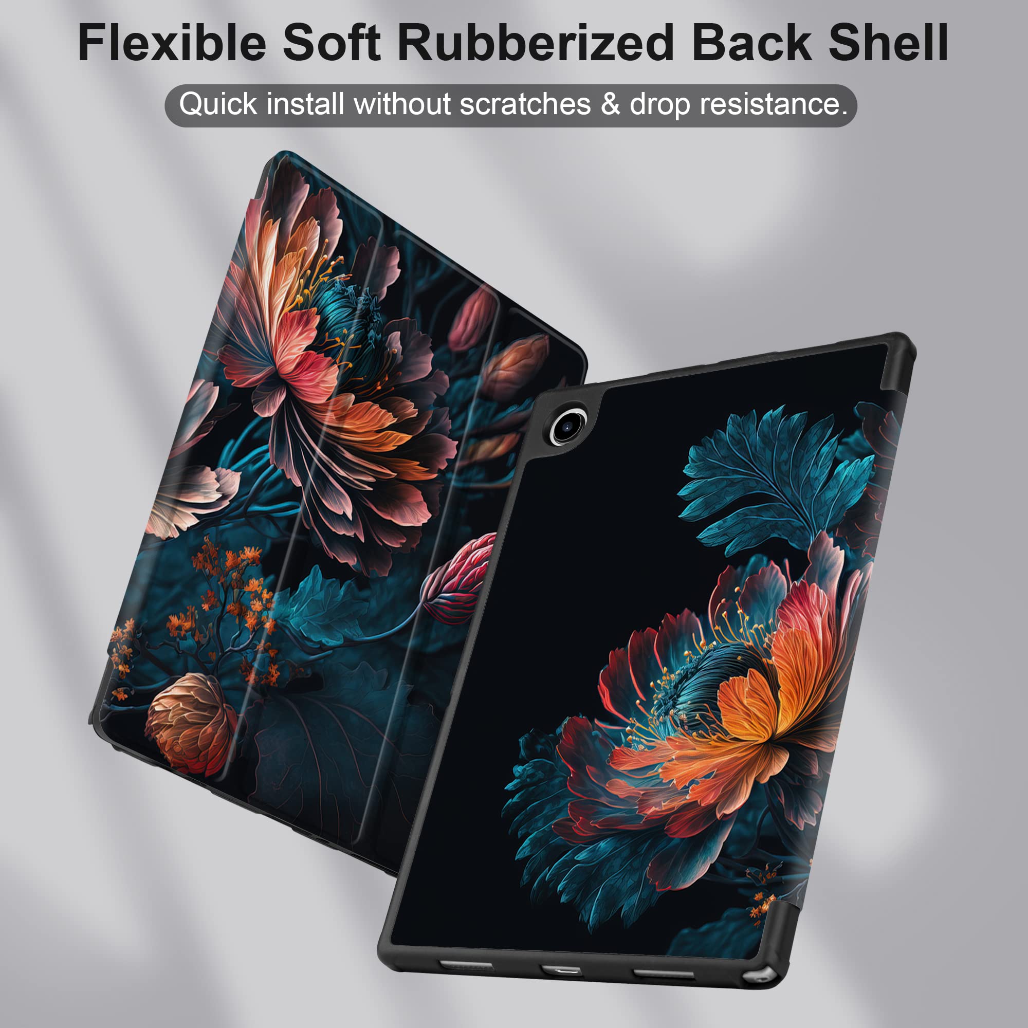 MEEgoodo Case for Samsung Galaxy Tab A8 10.5 inch Case 2022 Model (SM-X200/X205/X207), Smart Tablet Cover with Trifold Stand + Soft TPU Back Shell + Auto Wake/Sleep, Bunch Flowers