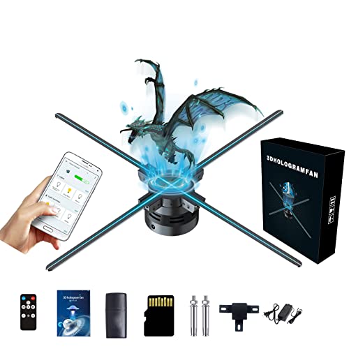 3D Hologram Fan Display with WiFi, Four-Axil Spinning, and High Transfer Speed, Upload by iPhone or Android,31.5 inch 3D Holographic Fan Projector for Shop, Bar