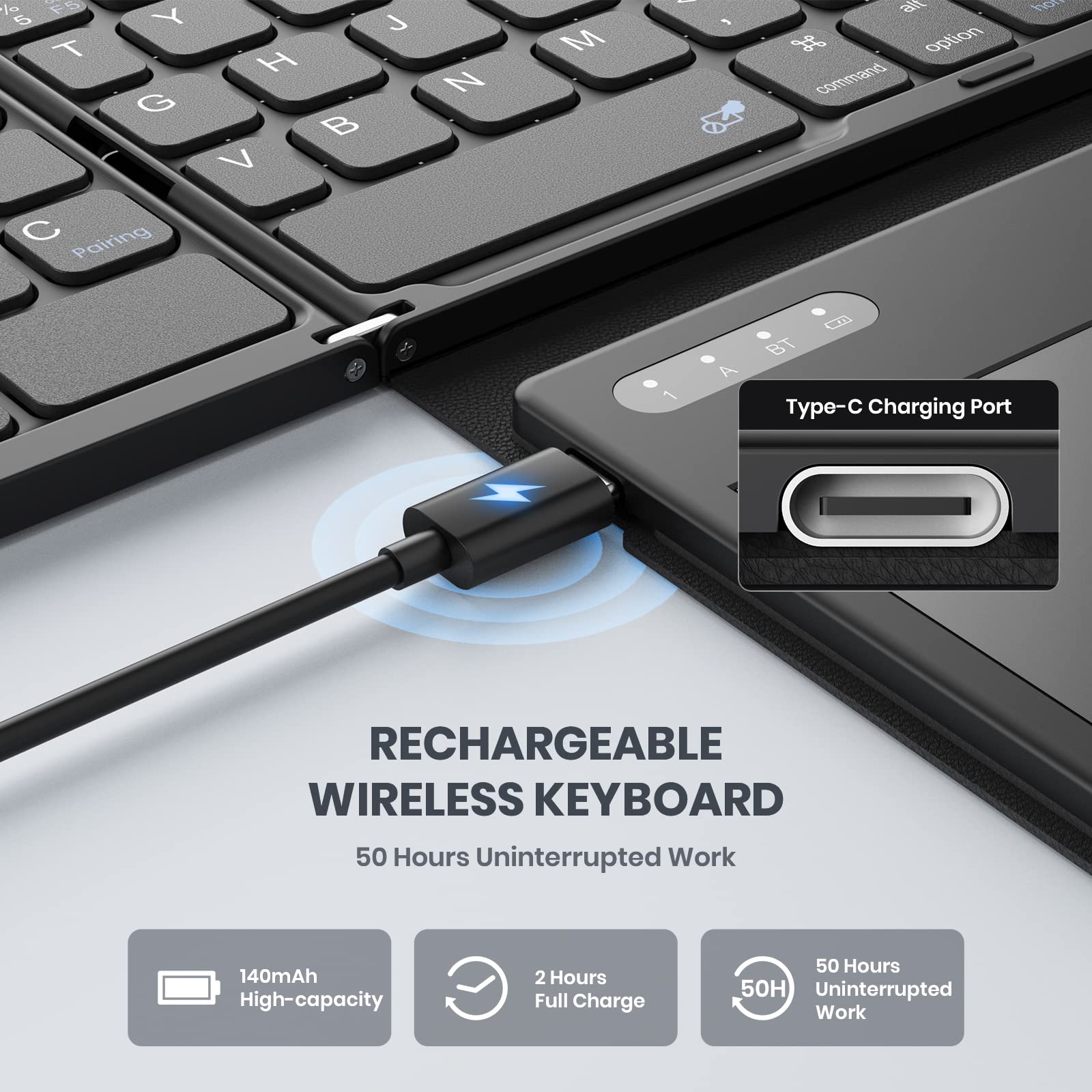 GEODMAER Foldable Bluetooth Keyboard, Portable Full Size Folding Keyboard with Large Touchpad, Numeric Keypad, PU Leather, Wireless Travel Keyboard for Windows iOS Android Mac(Sync up to 3 Devices)