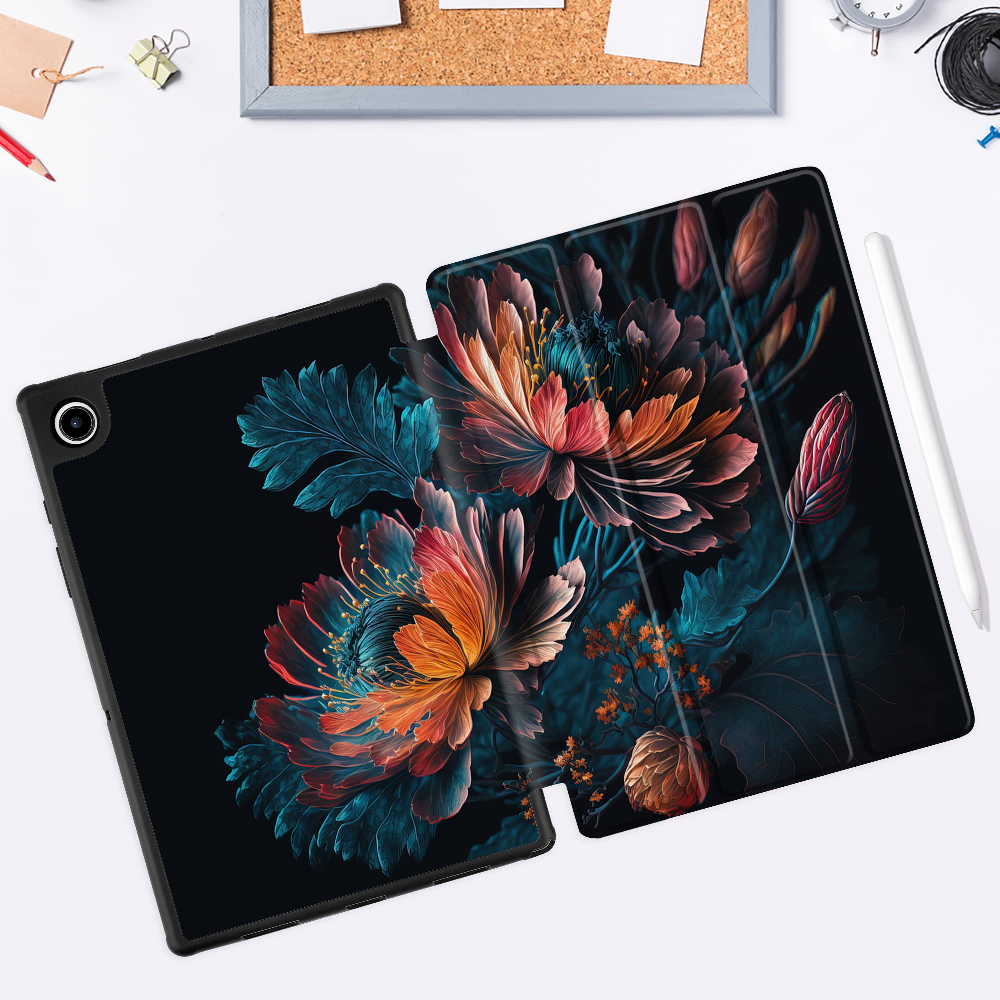 MEEgoodo Case for Samsung Galaxy Tab A8 10.5 inch Case 2022 Model (SM-X200/X205/X207), Smart Tablet Cover with Trifold Stand + Soft TPU Back Shell + Auto Wake/Sleep, Bunch Flowers
