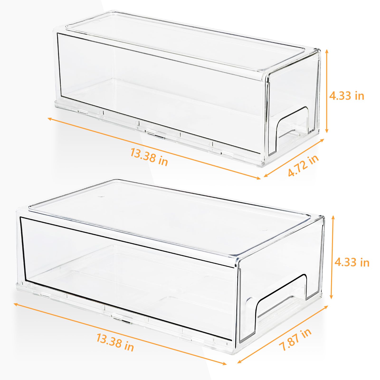 tipatyard Fridge Drawers 4 Pack Clear Pull Out Stackable Food Storage Containers Box Refrigerator Drawer Organizer Bins with Handle