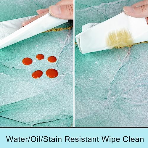 BLEUM CADE 2 PCS Kitchen Rugs and Mats Teal Marble Kitchen Mats for Floor Anti Fatigue PVC Waterproof Leather Runner Rug Non Slip Cushioned Standing Mat for Sink Laundry 17.3''x30''+17.3''x47''