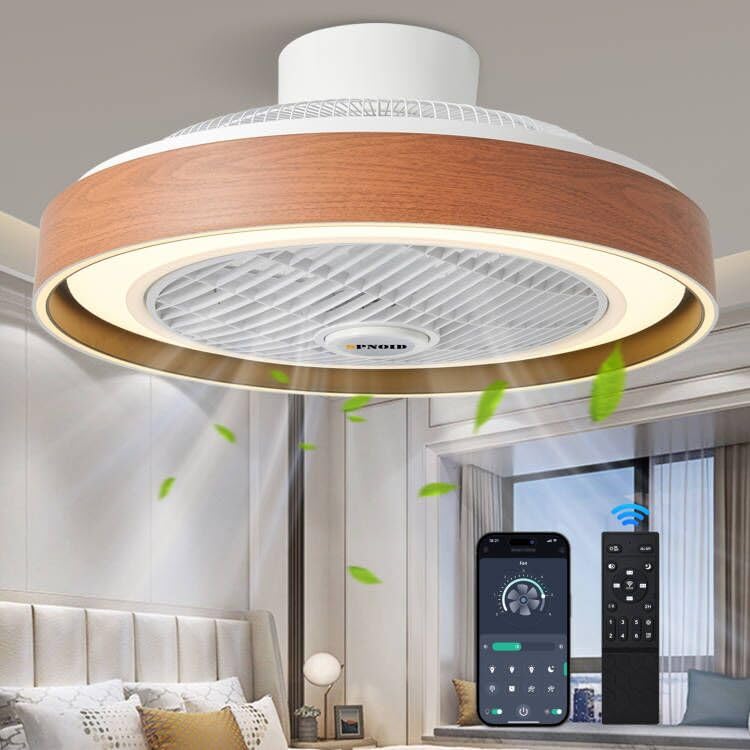 Spnoid Ceiling Fans with Lights and Remote,Enclosed Ceiling Fans Modern Low Profile Ceiling Fan Lights with Dimmable LED 6 Speeds Bladeless Flush Mount Fans with Light for Bedroom Living Room