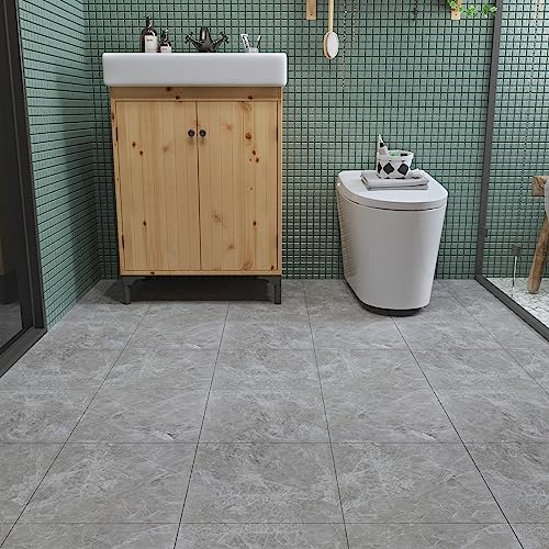 VaryStyle 20 Pack Peel and Stick Floor Tiles 12''x12'' Grey Marble Vinyl Flooring Waterproof Sticky Vinyl Floor Tiles Removable Self Adhesive Stick on Floor Tile for Bathroom Kitchen Bedroom Floor