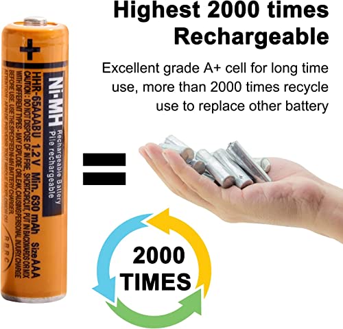 pingju NI-MH AAA Rechargeable Battery 1.2V 630mah 4-Pack AAA Batteries for Panasonic Cordless Phones, Remote Controls, Electronics