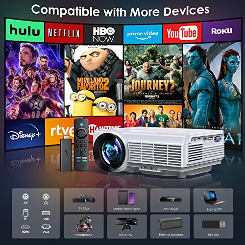 Projector with 5G WiFi and Bluetooth Native 1080P with 32GB Ultra Flair USB 3.0 Flash Drive, YOWHICK Outdoor Projector 4K Support, Mini Portable Movie Projector with Screen