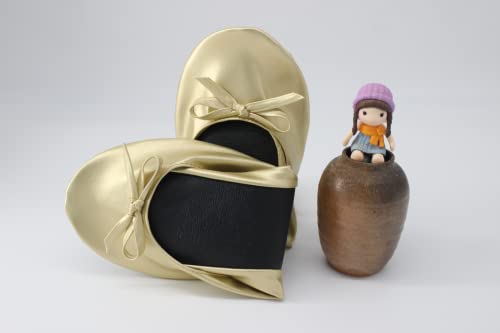 aszrjev Ladies Portable Foldable Flats for Women Ballerina Shoes (Gold, Numeric_6)