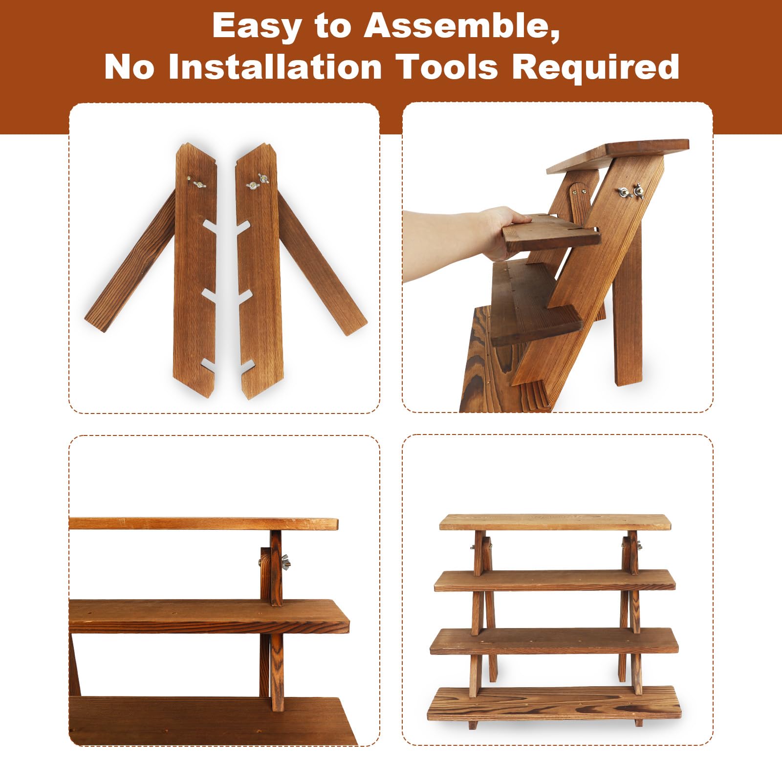 CYAOOI Wooden Cupcake Stand, 4 Tier Dessert Table Display Set Cake Pop Stand for 24 Cupcakes 16 Lollipop, Wood Rustic Display Stand Riser for Vendors Retail Figurine Craft Show Wedding Birthday Party