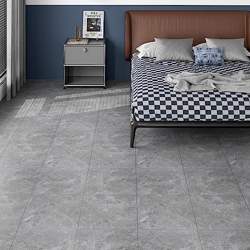 VaryStyle 20 Pack Peel and Stick Floor Tiles 12''x12'' Grey Marble Vinyl Flooring Waterproof Sticky Vinyl Floor Tiles Removable Self Adhesive Stick on Floor Tile for Bathroom Kitchen Bedroom Floor