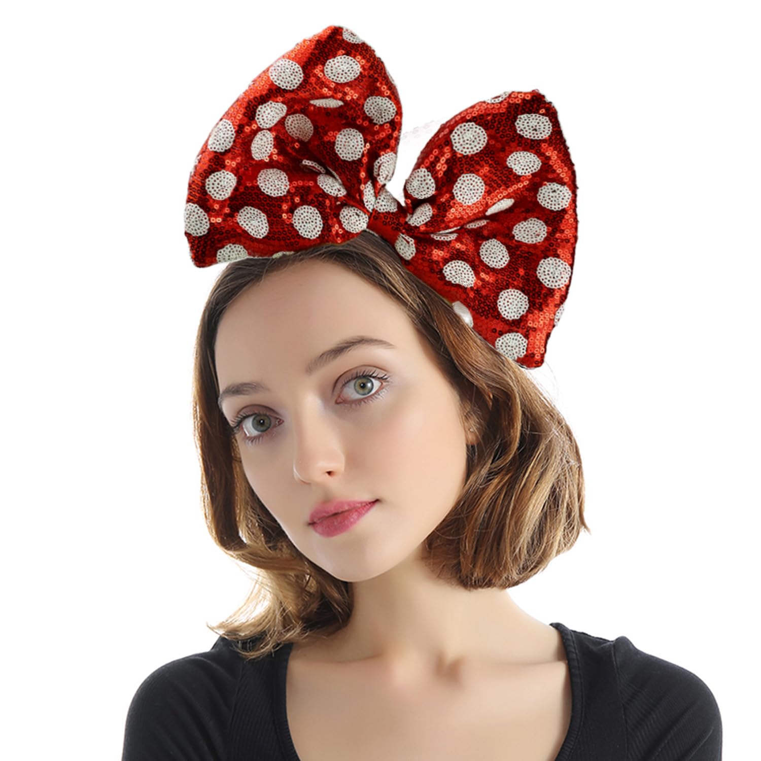 Bubbmi Polka Dot Hairband - Large Sequin Bow Headband, Women's Festival Costume Hair Accessory for Birthday Party, Handmade, 1 Piece