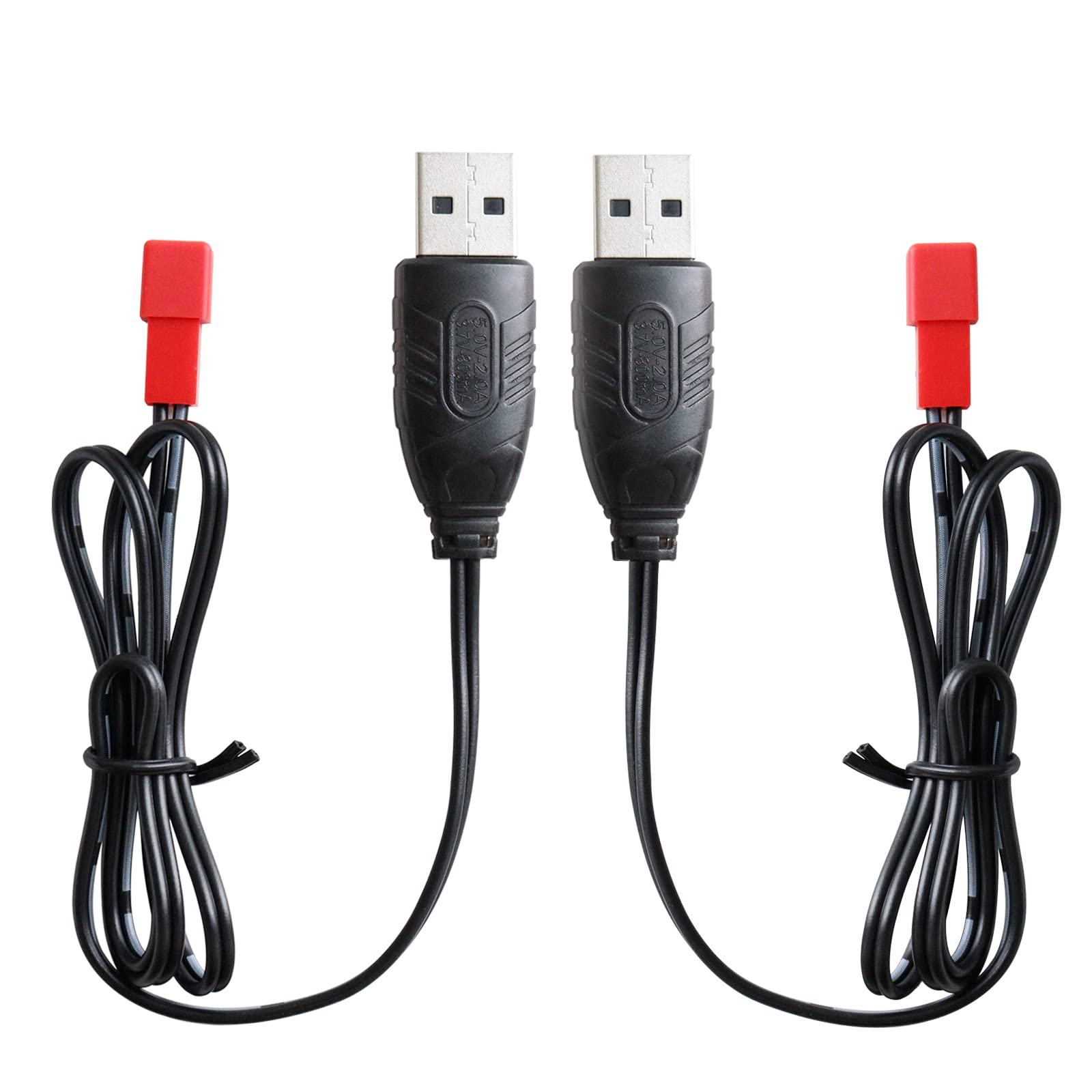 KBT 2-Pack JST-2P USB Charger Cable for 3.7V Li-ion RC Car Battery, 800mA Charging Speed Compatible for 3.7V RC Car Battery