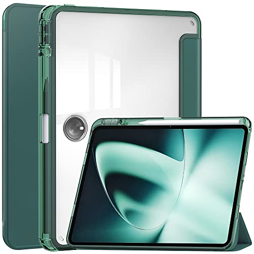 Smart Case with Pen Holder for OnePlus Pad (2023) 11.6 inch, Ratesell Transparent Hard Shell Back Trifold Smart Cover Protective Slim Case for OnePlus Pad/Oppo Pad 2 Blackish Green