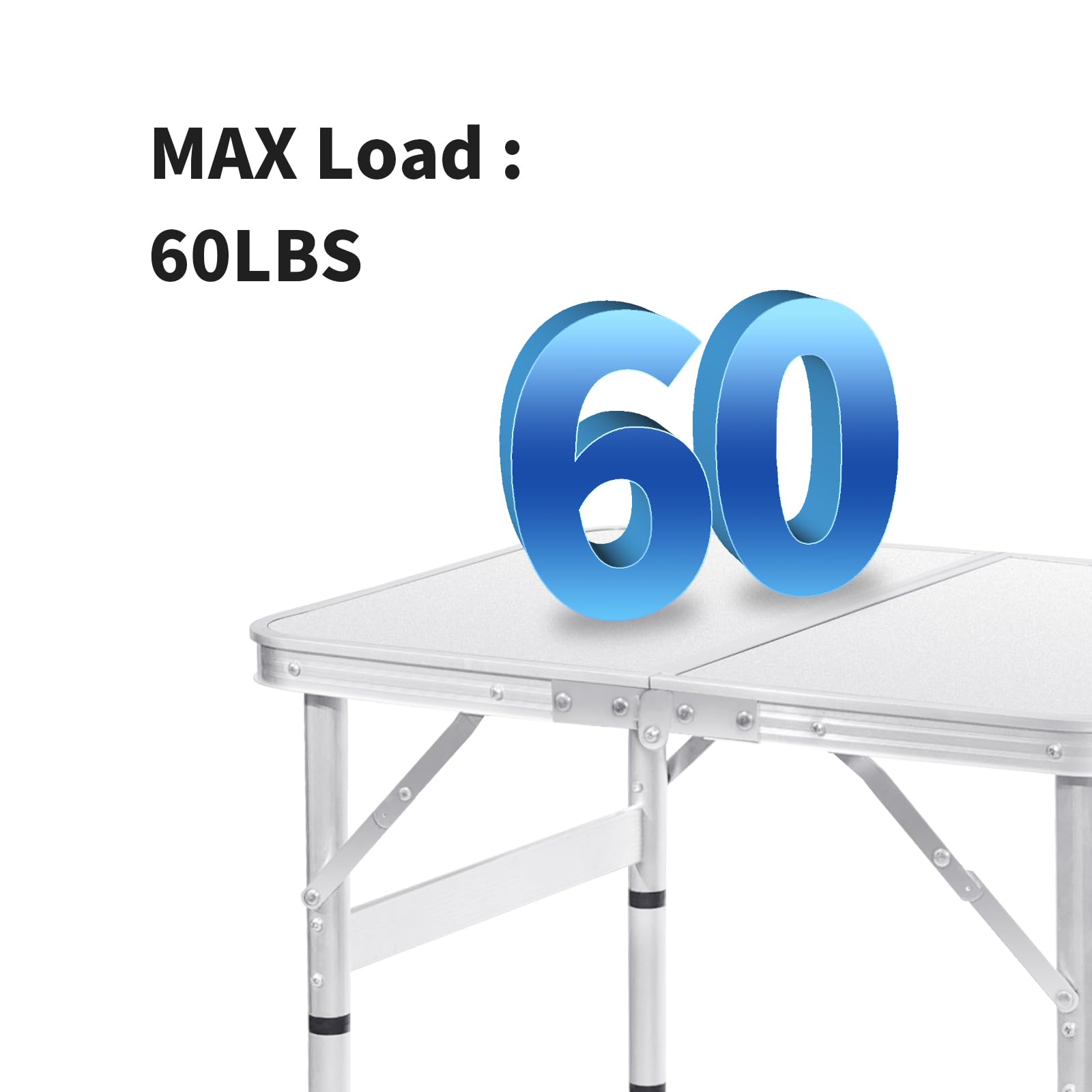 Moosinily Small Folding Table 2FT Foldable Camping Table Portable Picnic Table Metal 4 Height Adjustable Outdoor for Beach BBQ White 23.6×15.7 inch