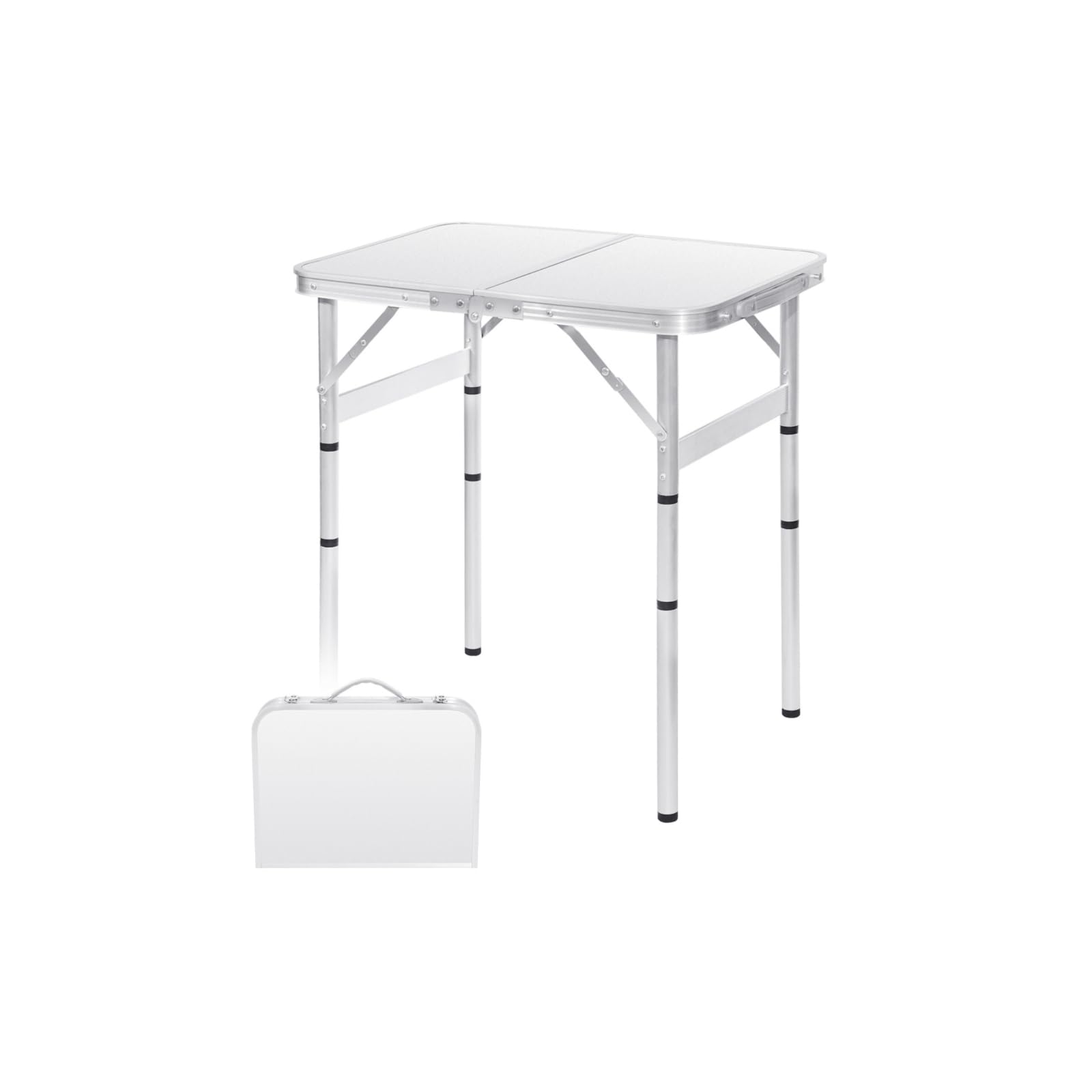 Moosinily Small Folding Table 2FT Foldable Camping Table Portable Picnic Table Metal 4 Height Adjustable Outdoor for Beach BBQ White 23.6×15.7 inch