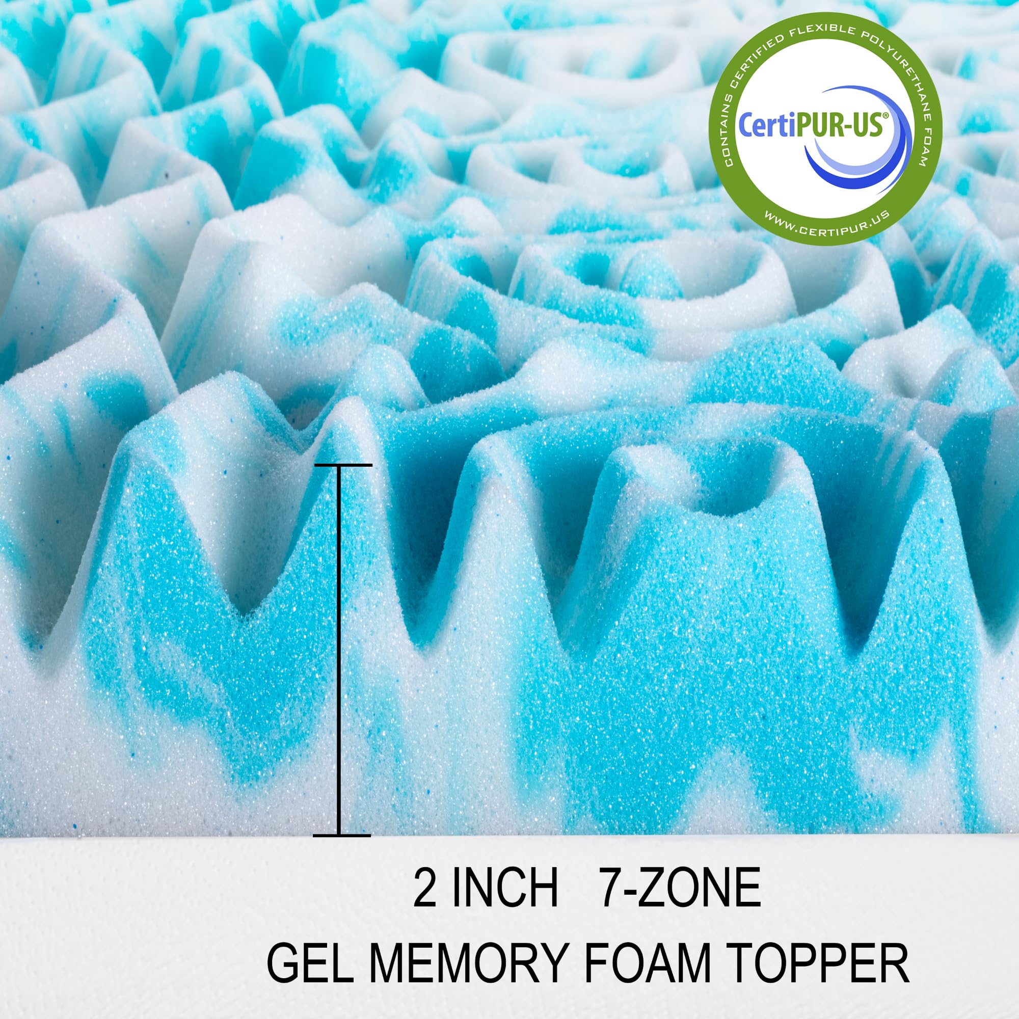 Askme 2 Inch 7-Zone Queen Memory Foam Mattress Topper, Cooling Gel Foam Mattress Topper for Pressure Relief,Bed Topper in a Box CertiPUR-US Certified, Queen Size